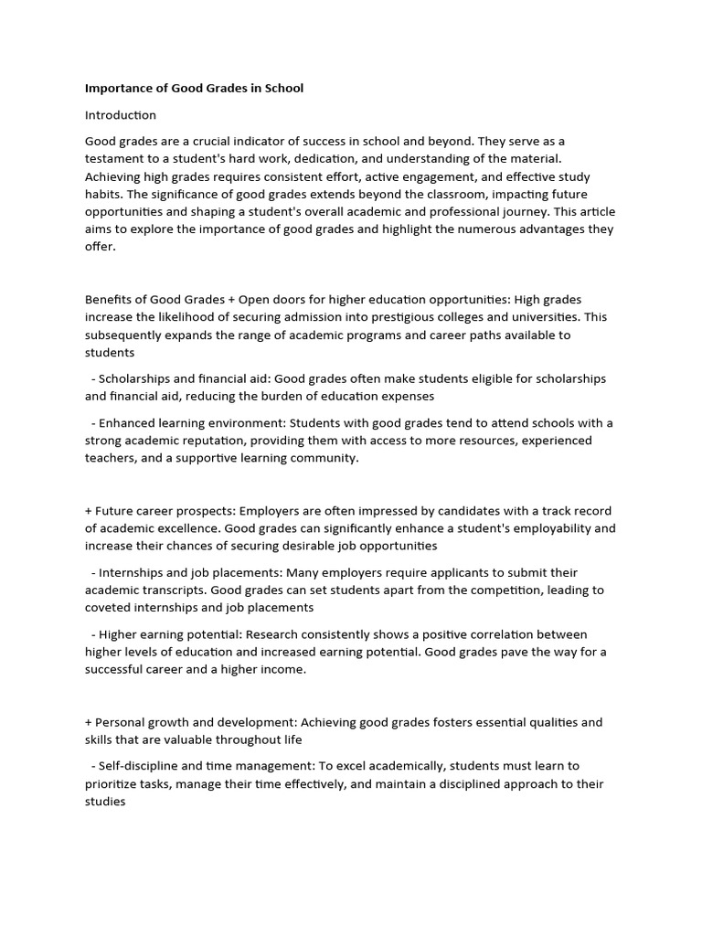 Importance of Good Grades in School | Download Free PDF | Critical ...