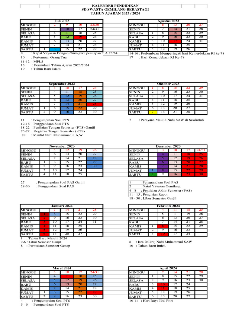Kaldik 2023-2024 SD Swasta Gemilang | PDF