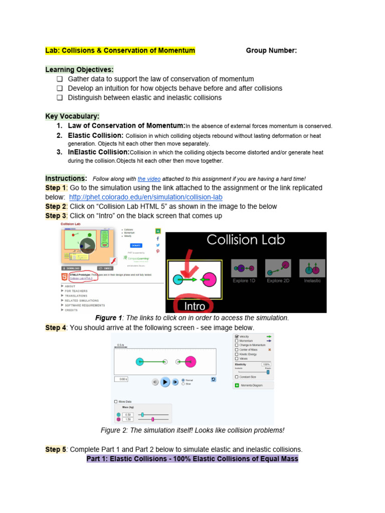 PhETSimulationCollisionLabDataTakingShortConservationofMomentumLab 1 | Download Free PDF ...