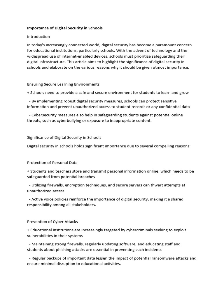 Importance of Digital Security in Schools | PDF | Security | Computer ...