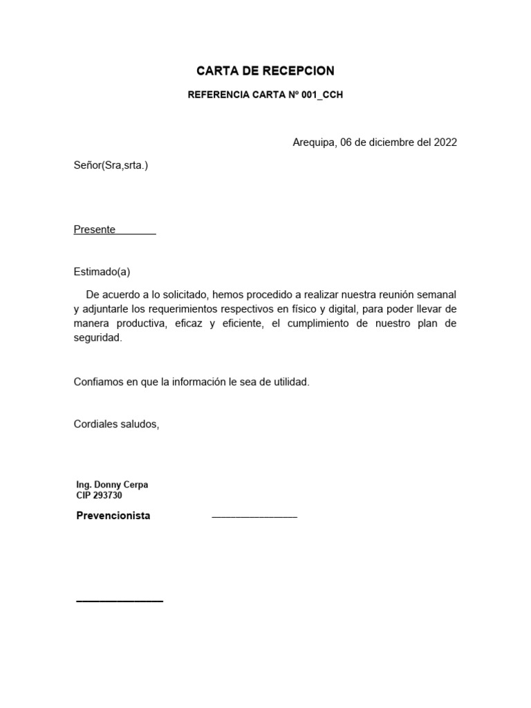 Carta de Recepcion | PDF