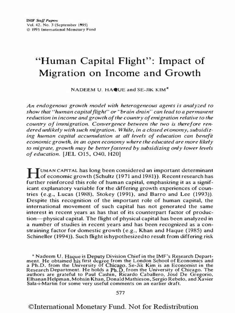 (IMF Staff Papers) "Human Capital Flight" - Impact of Migration On ...