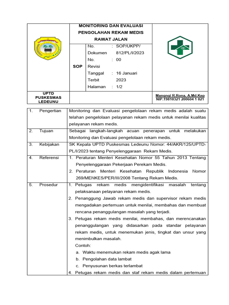 Sop Monitoring Rawat Jalan | PDF