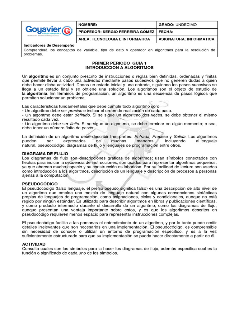 Guia 1 Algoritmos Intro Pdf Algoritmos Lenguaje De Programación 7902