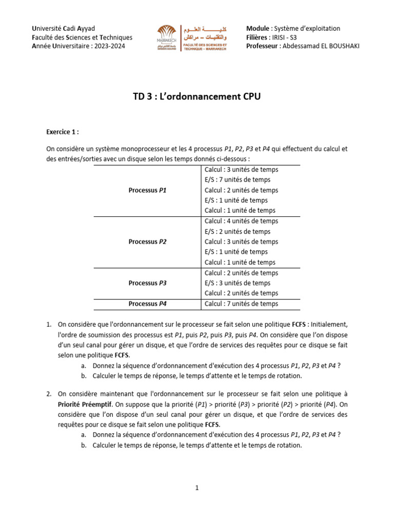TD 3 | PDF | Entrée/Sortie | Ordonnancement dans les systèmes d ...
