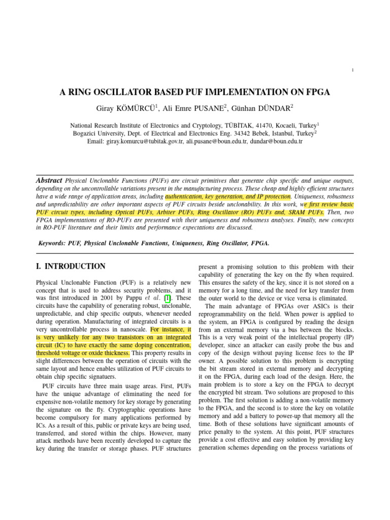 3-3. A Ring Oscillator Based Puf Implementation On Fpga | PDF | Field Programmable Gate Array ...