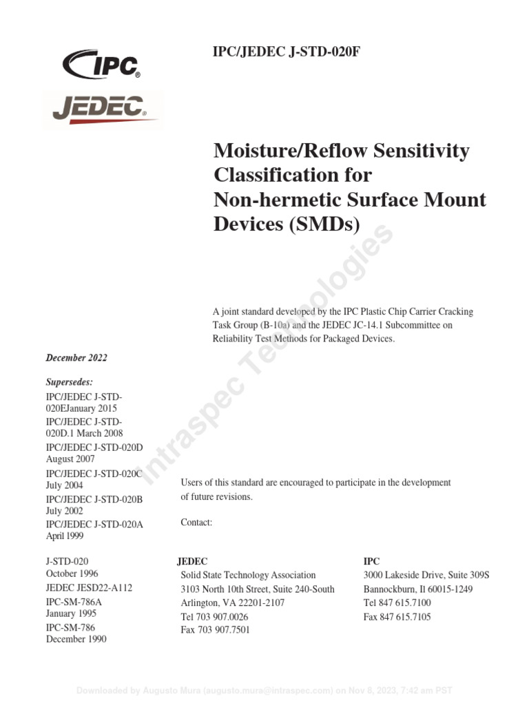 Ipc-Jedec J-STD-020F | PDF | Electrostatic Discharge | Soldering