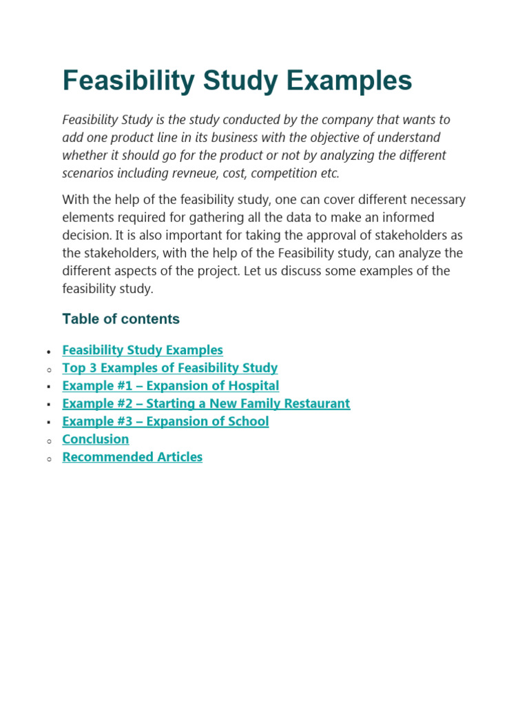Feasibility Study Examples | PDF | Feasibility Study | Valuation (Finance)