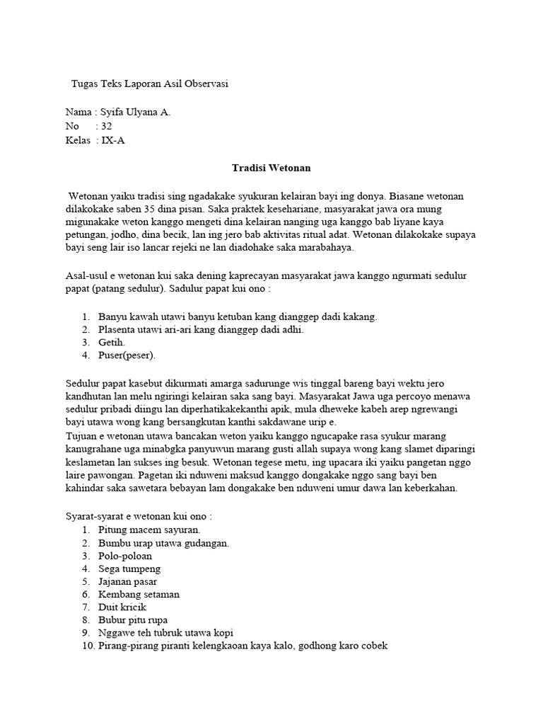 Tugas Teks Laporan Asil Observasi | PDF