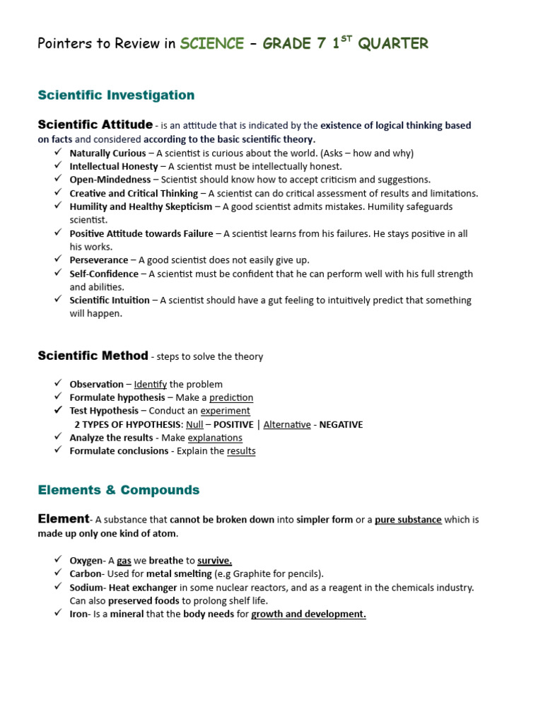 Pointers To Review Science 7 Q1 | PDF | Mixture | Chemical Substances