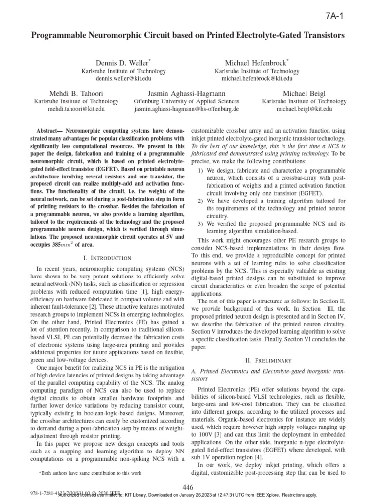 Programmable Neuromorphic Circuit Based On Printed Electrolyte-Gated ...