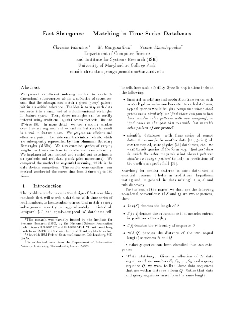 Fast Subsequence Matching Method | PDF | Discrete Fourier Transform | Database Index