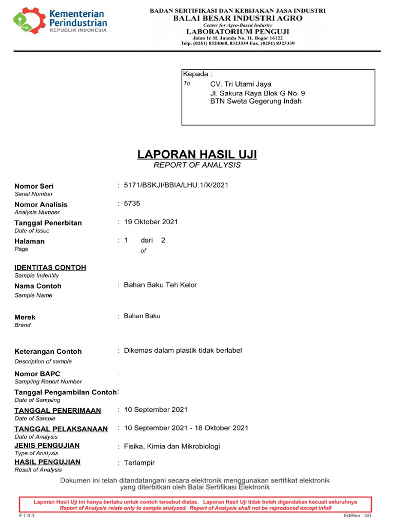 Lhu - Fisika, Kimia & Mikrobiologi Bahan Baku Teh Kelor | PDF