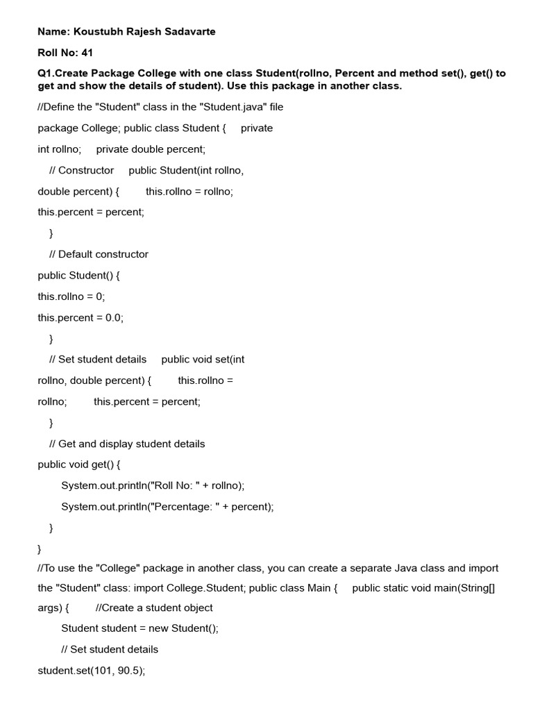 Koustubh Java Practicle Assignment 2 Pdf Constructor Object Oriented Programming Programming 8481