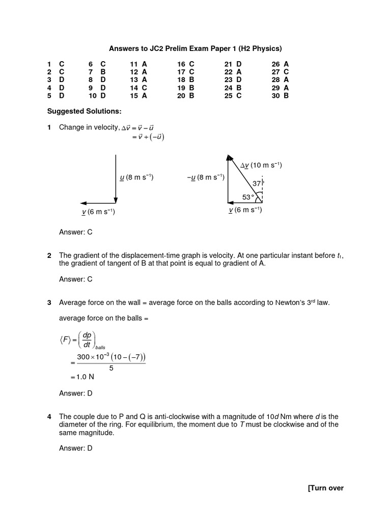 2022 JPJC Prelim H2 Physics P1 Soln | PDF | Force | Temperature