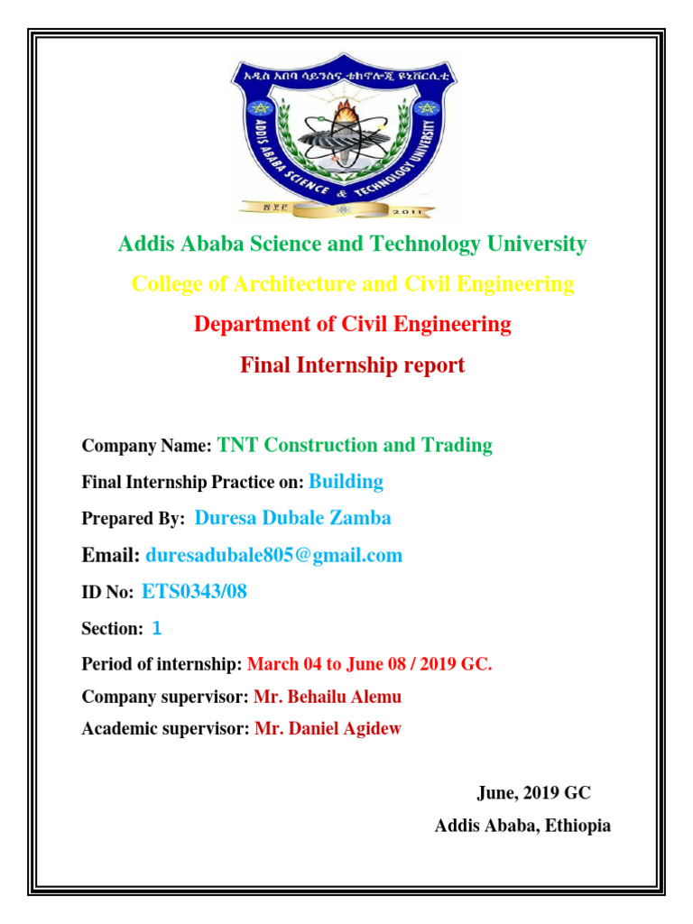 Duresa's FINAL INTERNSHIP Report AASTU | PDF | Procurement | Concrete