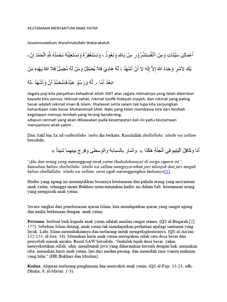 Keutamaan Menyantuni Anak Yatim | PDF