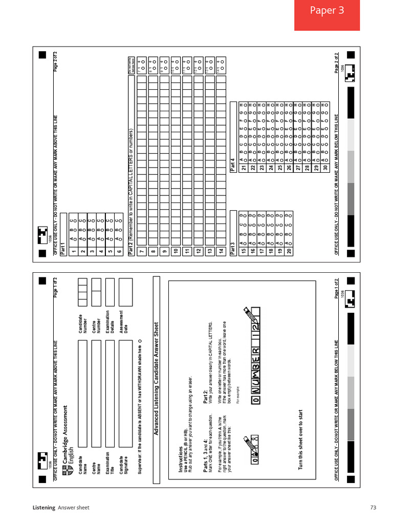 CAE Listening Answer Sheet | PDF | Educational Assessment And Evaluation