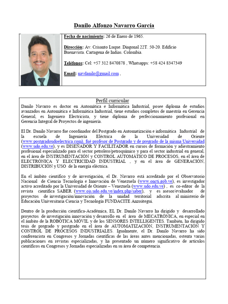 Curriculum Danilo Navarro Perfil Científico Academico - Resumido | PDF | Ingenieria Eléctrica ...