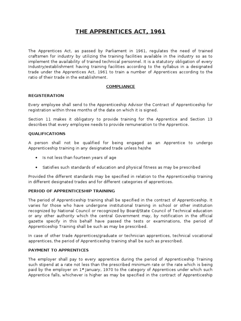 The Apprentices Act, 1961 | Apprenticeship | Employment