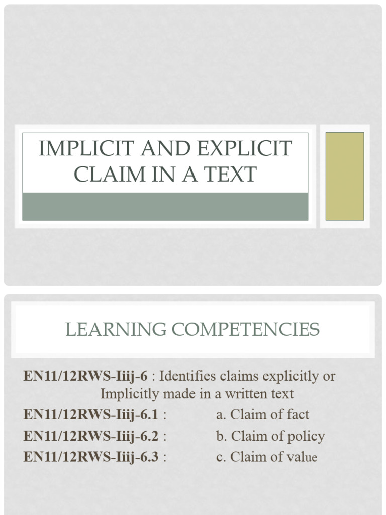 4-Implicit and Explicit Claim in a Text | PDF | Policy | Rhetoric