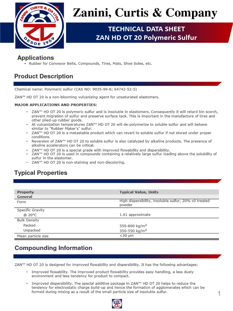 TDS - Zan HD Ot 20 | PDF | Sulfur | Solubility