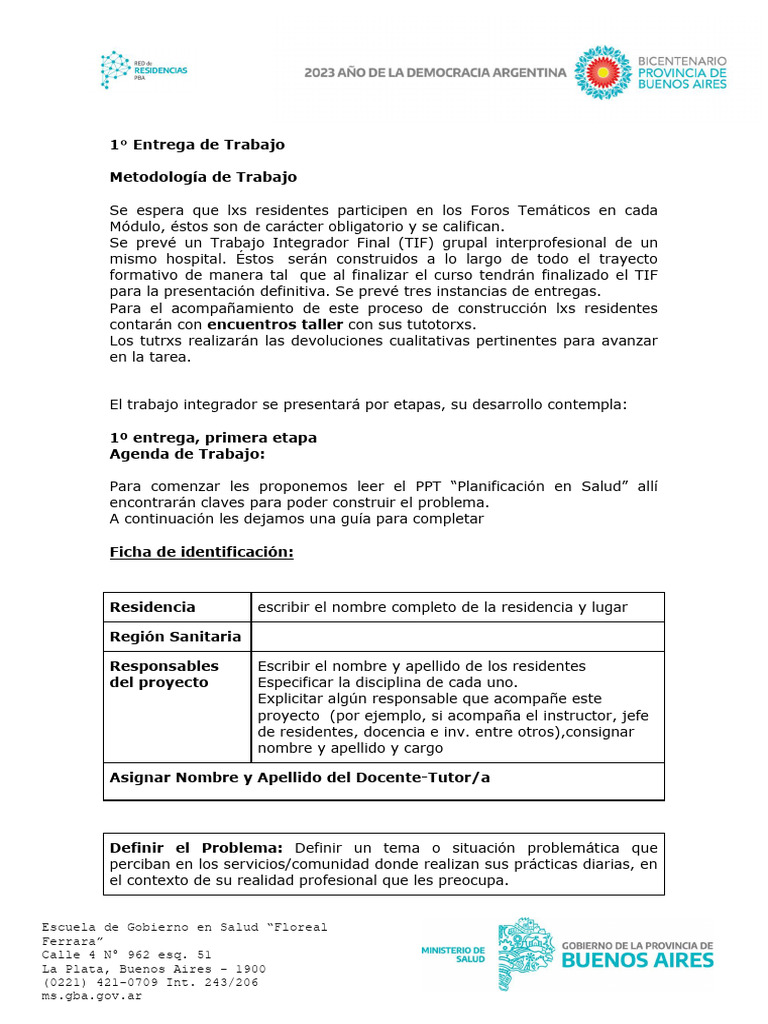 Guía 1° Entrega Del TIF - 2023 | PDF