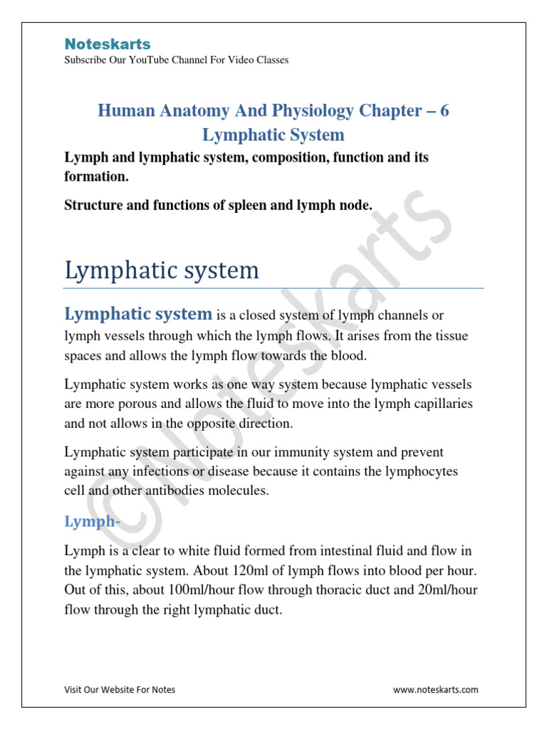 Human Anatomy and Physiology Chapter 6 Lymphatic System PDF Notes by ...