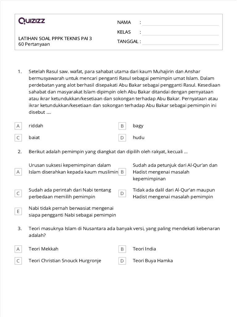 Latihan Soal PPPK Teknis Pai 3 | PDF | Agama & Spiritualitas