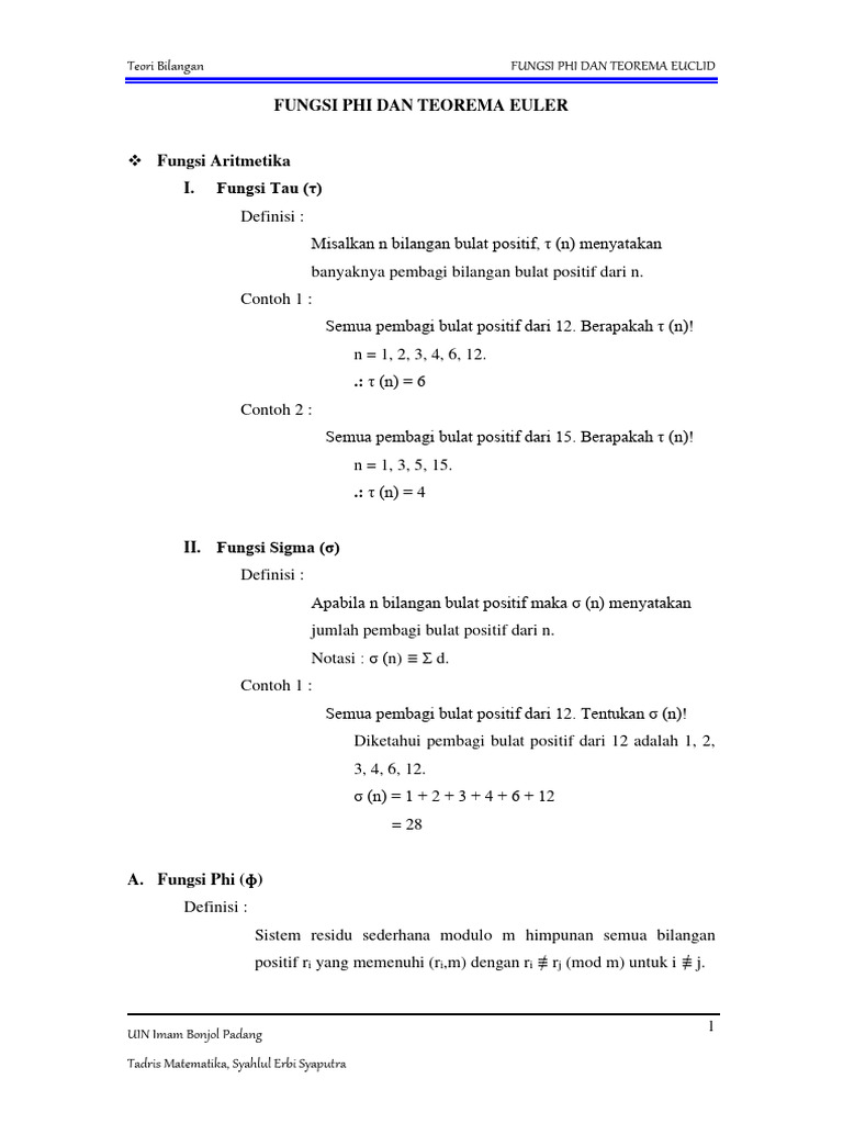 Modul Dan Resume Fungsi Phi Dan Teorema Euler | PDF