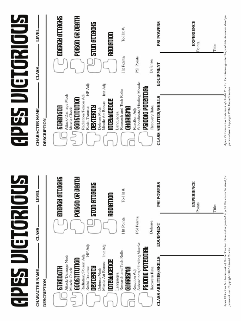 Apes Victorious Character Sheet x2 (2016) | PDF