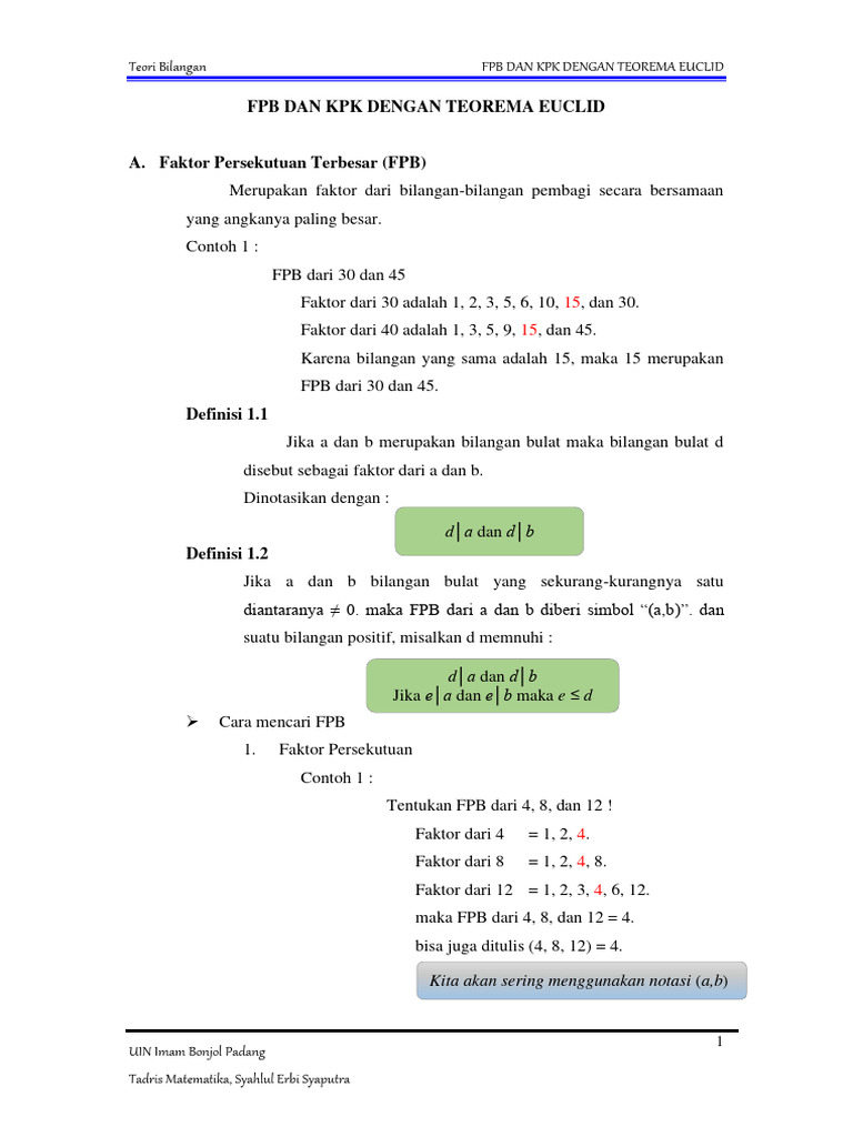 Modul Dan Resume FPB Dan KPK Dengan Teorema Euclid | PDF