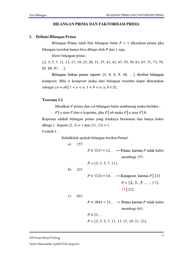 Modul Dan Resume Bilangan Prima Dan Faktorisasi Prima | PDF