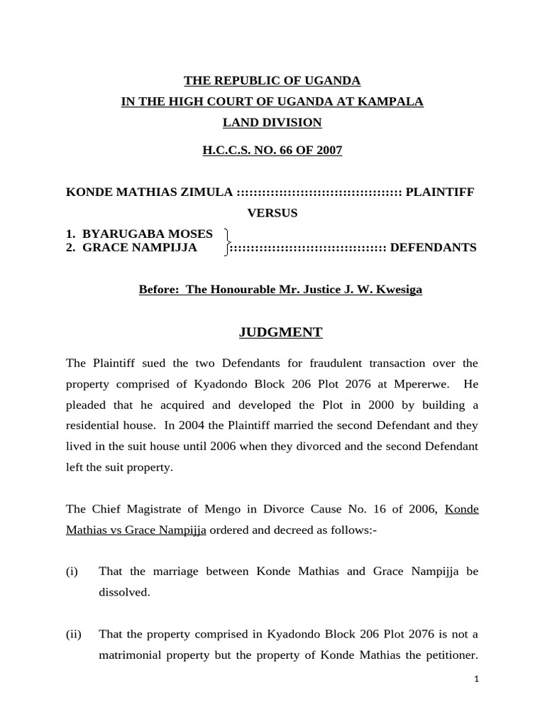 Uganda High Court Fraud Case Judgment | PDF | Lawsuit | Fraud