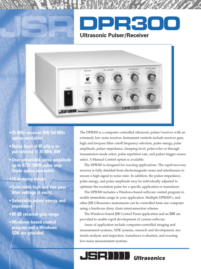 DPR300 Data Sheet | PDF | Ultrasound | Low Pass Filter
