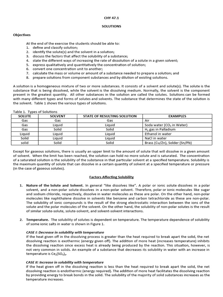Activity On Solutions | PDF | Solubility | Mass Concentration (Chemistry)