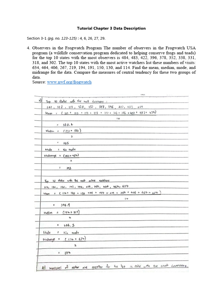 Tutorial Chapter 3 Data Description | PDF | Standard Deviation | Variance