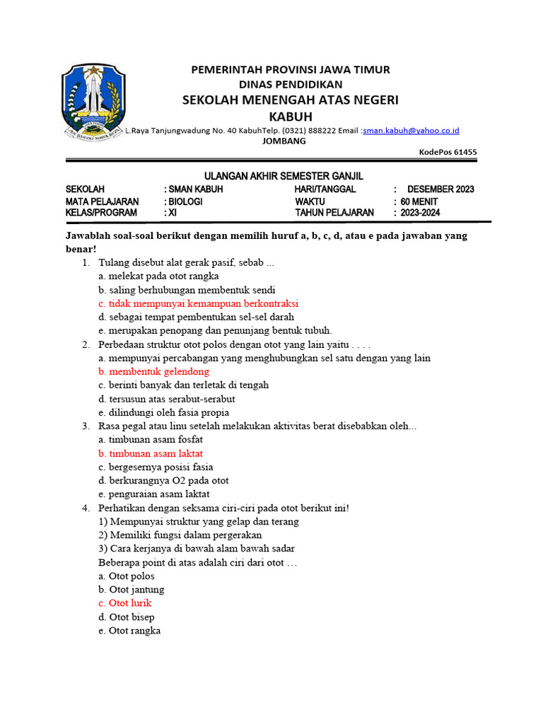 Soal Biologi Kelas XI IPA PAS SEM 1 Tahun 2023 | PDF