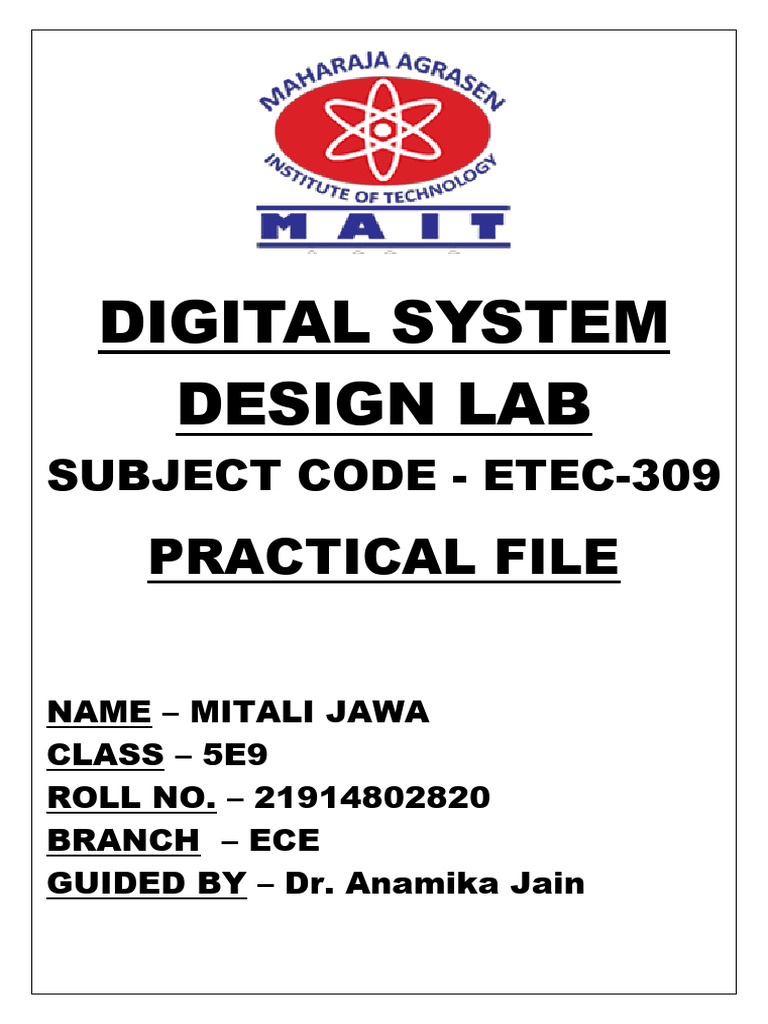 DIGITAL SYSTEM DESIGN LAB Mitali | PDF | Logic Gate | Electronics