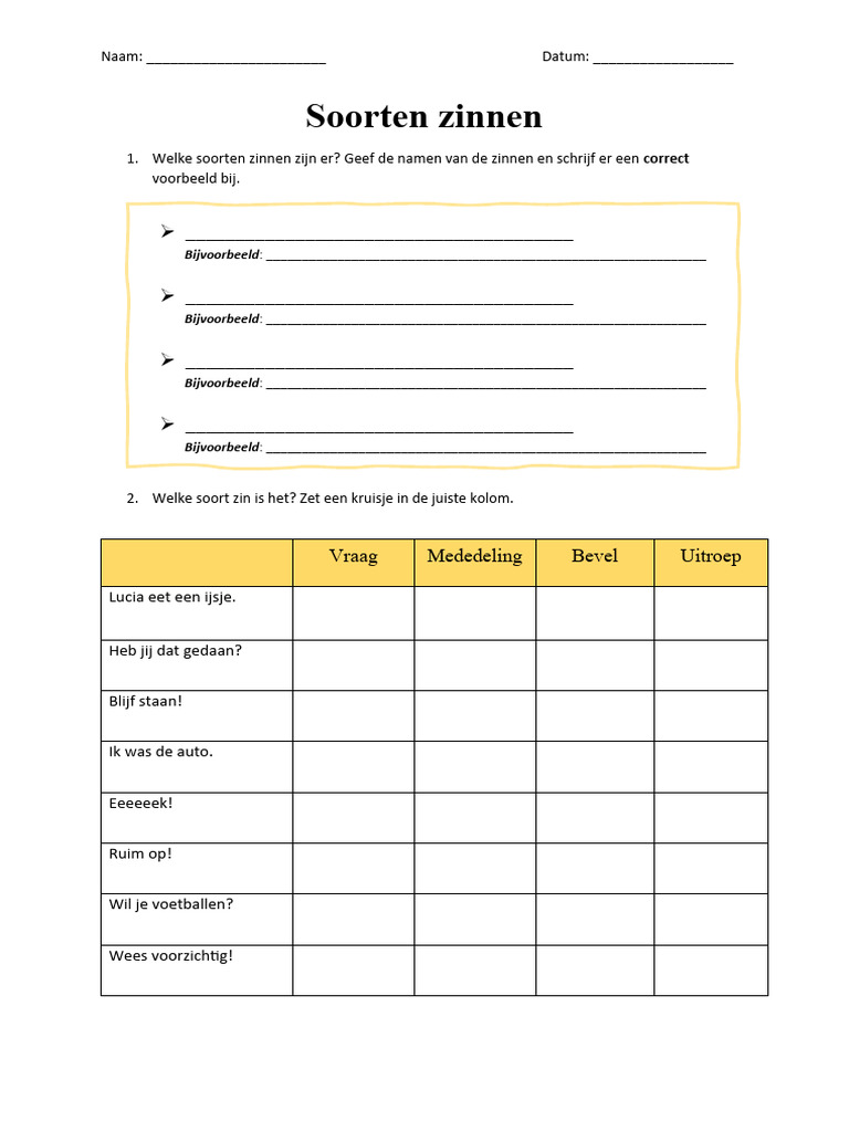 WERKBLAD_Soorten zinnen | PDF