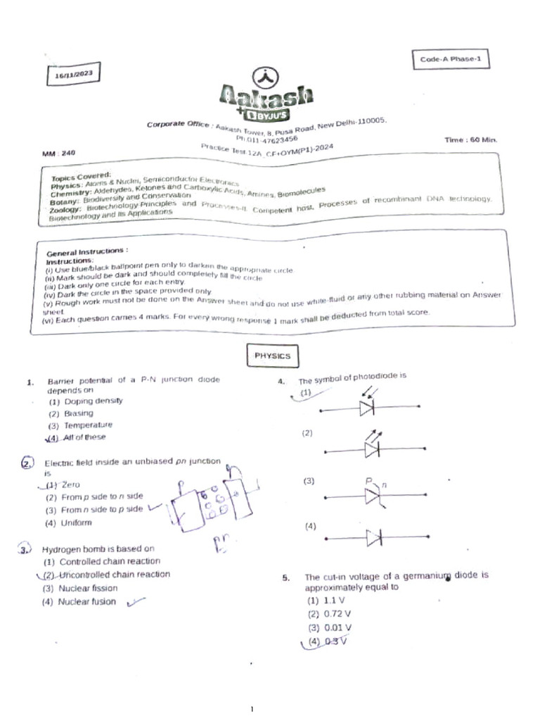 PT-12 - CODE A - OYM - PHASE 1 - Question Paper | PDF