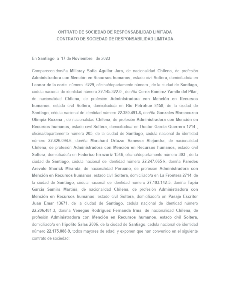 Contrato de Sociedad de Responsabilidad Limitada | PDF | Bancos | Business