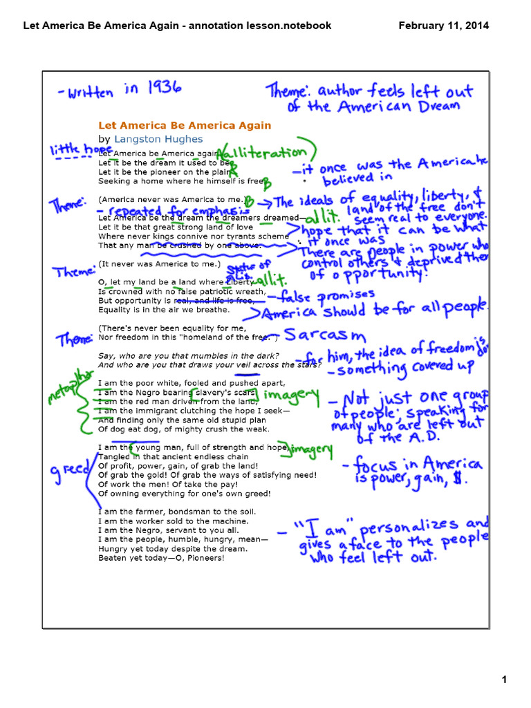 Let America Be America Again Annotations-0 | PDF | Language Arts ...