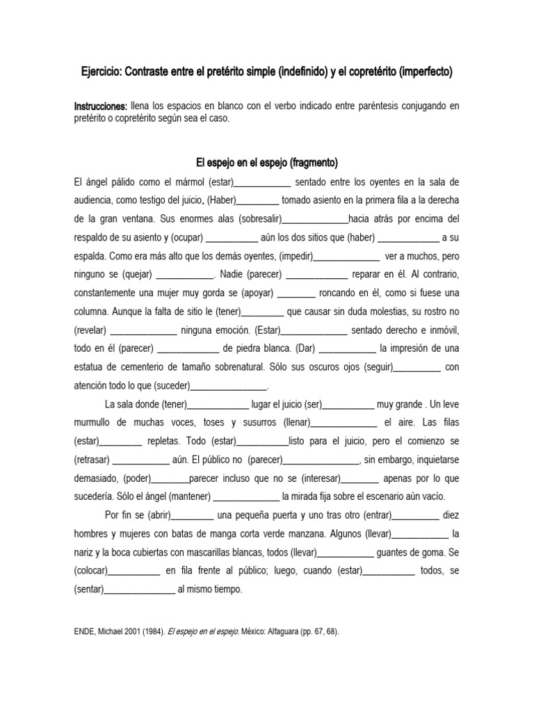 Indefinido e Imperfecto - Ejercicio de Repaso | PDF