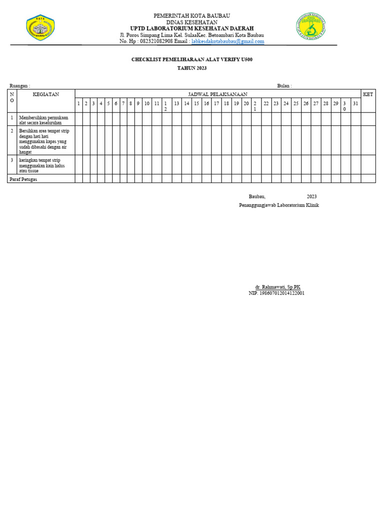 Ceklist Pemeliharaan Alat Urine Verify U500 | PDF