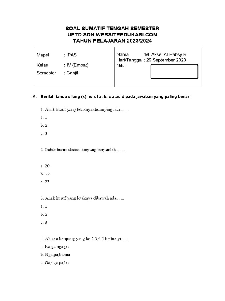 Soal Sumatif Tengah Semester | PDF | Seni & Disiplin Bahasa | Kajian Bahasa Asing