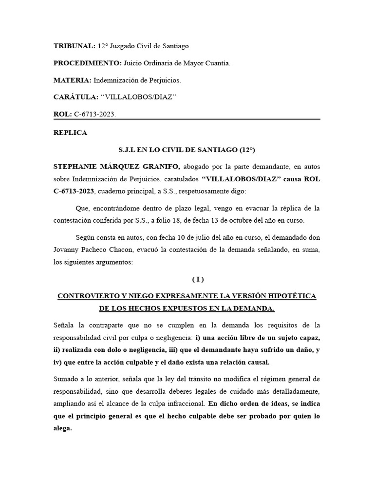 REPLICA | PDF | Daños y perjuicios | Demanda judicial