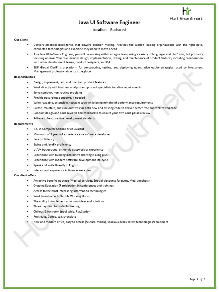 JD Java UI Software Engineer | PDF | Java (Programming Language) | Software JD Java UI Software Engineer | PDF | Java (Programming Language) | Software