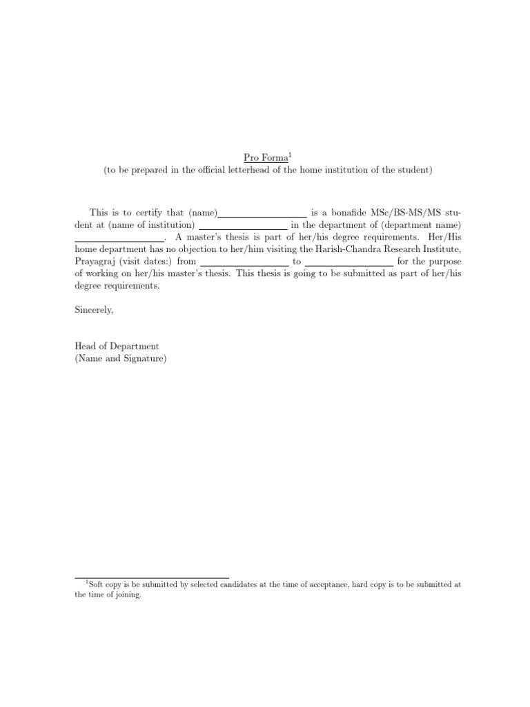 MSC Thesis Visiting Student Proforma Form | PDF