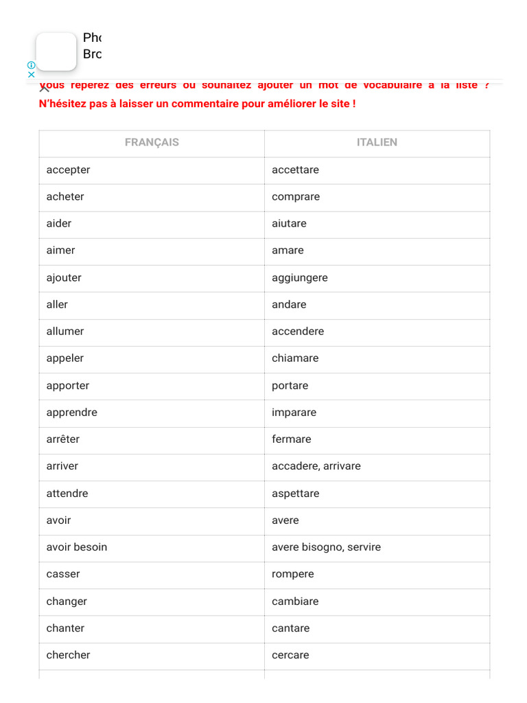 100 Verbes Italien À Connaître Absolument | PDF